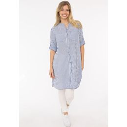 Zwillingsherz Damen Longbluse &raquo;"Kida"&laquo; One Size, Streifen, Knopfleiste, Brusttaschen, 3/4-Arm blau Einheitsgr&ouml;&szlig;e