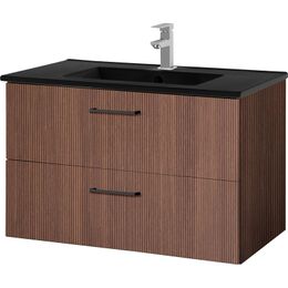Welltime Waschtisch &raquo;Trento Badezimmerschrank mit Becken Bestseller&laquo; Badm&ouml;bel in Breite 80 cm , Waschplatz mit 2 Schubladen, Badschrank braun