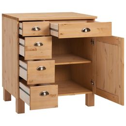 Home Affaire Unterschrank &raquo;Oslo&laquo; 75 cm breit, 1 T&uuml;r, 5 Schubladen, aus Kiefer, Metallgriffe beige Massivholz