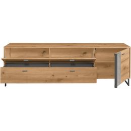 set one by Musterring TV-Schrank &raquo;Deltona&laquo; inkl. LED-Beleuchtung, Metallkufe, Sandstein-Zierelement, B214 x H67cm braun Spanplatte