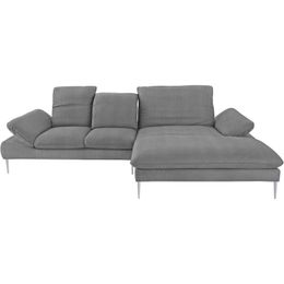 W.Schillig Ecksofa &raquo;enjoy&MORE, Designsofa, elegant und bequem, L-Form&laquo; mit Sitztiefenverstellung, F&uuml;&szlig;e silber matt, Breite 310 cm grau Chenille-