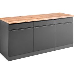 KOCHSTATION Unterschrank &raquo;KS-Bruneck&laquo; >>Bruneck<< 180 cm breit, f&uuml;r viel Stauraum, hochwertige MDF-Fronten grau Holzwerkstoff