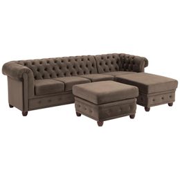 Home Affaire Chesterfield-Sofa &raquo;New Castle L-Form&laquo; hochwertige Knopfheftung in Chesterfield-Design, B/T/H: 255(171/72) grau