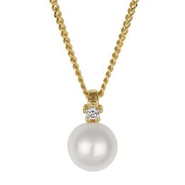 OROLINO Damen Kette mit Anh&auml;nger &raquo;585 Gold mit Brillant 0,03ct. + Perle wei&szlig; 6,5-7mm&laquo; gelb