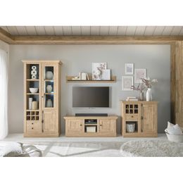 Home Affaire Wohnwand &raquo;Cornwall, Anbauwand im Landhausstil, Wohnzimmer-Set, Eiche Dekor&laquo; Set, 4 Stk. tlg. braun Holzwerkstoff