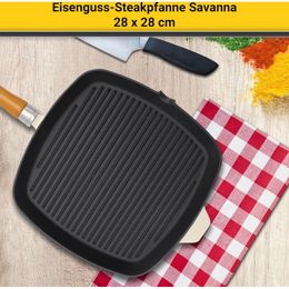 Kr&uuml;ger Steakpfanne &raquo;Einsenguss Grill-/ Steakpfanne SAVANNA, 28 x 28cm&laquo; Gusseisen 1 Stk. tlg. f&uuml;r Induktions-Kochfelder geeignet beige