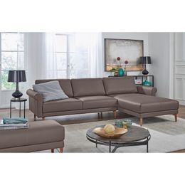 Creation BY ROLF BENZ Ecksofa &raquo;CR.450, Designecksofa, L-Form&laquo; Armlehne Schnecke modern Landhaus, Breite 262 cm, Fu&szlig; Nussbaum beige NaturLEDER OSKAR (