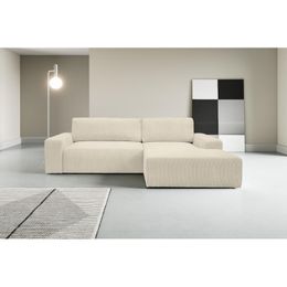 WERK2 Ecksofa &raquo;Rotterdam-L, kuschelweicher Cord oder Breitcord, L-Form, Breite 267 cm&laquo; Design Ecksofa mit Schlaffunktion & Bettkasten, Cord, Natur 