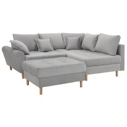 Home Affaire Ecksofa &raquo;Rice L-Form, B: 223 cm - OTTO. Verl&auml;ssliche Qualit&auml;t.&laquo; Set: Sofa & Hocker, mit 3 Zierkissen, Federkern grau Luxus-Microfaser (