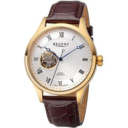 Regent Uhren Regent Herren Mechanische Uhr Armbanduhr,Automatikuhr,Herren,Saphirglas,Lederarmband,Made in Germany braun