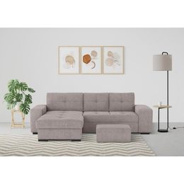COTTA Ecksofa &raquo;Mattina L-Form&laquo; mit Hocker, wahlweise mit Bettfunktion & Bettkasten grau 100% Polyester