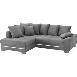 Ecksofa &raquo;Nikita II, L-Form&laquo; mit Kaltschaum, RGB-LED Beleuchtung, wahlweise mit Bett, Bettkasten grau Memphis (Grundgewebe - 100% Polyester; 