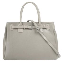 CLUTY Damen Henkeltasche echt Leder, Made in Italy grau