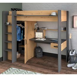 Parisot Hochbett &raquo;Heavy&laquo; ALL-IN-ONE, mit Kleiderschrank, Schreibtisch, Leiter, Stauraum grau