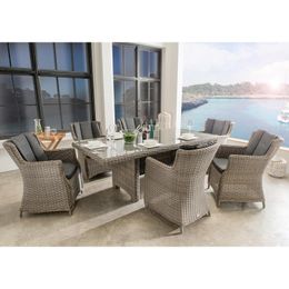 Destiny Garten-Essgruppe &raquo;LUNA&laquo; 6x Sessel, 1x Tisch, inkl. Auflagen, 19 Stk. tlg. Aluminium, Polyrattan grau Aluminium, Polyrattan