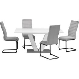 Home Affaire Essgruppe &raquo;Elbach, TOPSELLER!, OTTOs Choice&laquo; Set, 5 Stk. tlg. ausziehbar 120-160 cm, Hochglanz, Tischgruppe Freischwinger grau