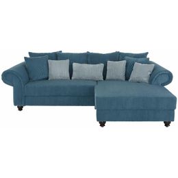 Home Affaire Ecksofa &raquo;King George King Henry, Mega Sofa, Breite 260cm, L-Form&laquo; mit Federkern, in legerer Polsterung und vielen Kissen blau Samtcord &raquo;