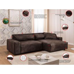 OTTO home Ecksofa &raquo;KINLEE Design-Sofa mit Recamiere rechts/links, Ma&szlig;e B/T/H 251/144/70cm&laquo; L-Form mit Wellenunterfederung, ohne Bettfunktion, modern 