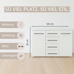 Rauch Kombikommode &raquo;Sideboard Schubladenkommode AVOLA mit Dekorfront&laquo; Breite 120 cm inkl. Soft-Close-Funktion, vier gro&szlig;e Schubladen und 2 T&uuml;ren, mit 