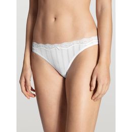 Calida Damen Calida H&uuml;ftslip &raquo;Etude Toujours&laquo; florale Spitze, Single Jersey, weich, Nadelstreifen-Optik wei&szlig; XXS (32/34)