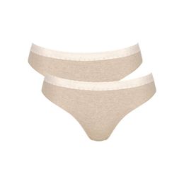 Sloggi Damen Sloggi Tai-Slip &raquo;GO Ribbed&laquo; 2er Pack, Feinripp, Baumwollmix, Stretch-Spitze, bequem, elastisch, weich grau M