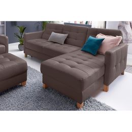 exxpo - sofa fashion Ecksofa &raquo;Elio, kompakt, bequem & zeitloses Design, Breite 217cm, L-Form&laquo; wahlweise mit Bettfunktion braun Luxus-Kunstleder;