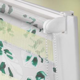 LICHTBLICK ORIGINAL Doppelrollo &raquo;Duo Rollo Klemmfix, ohne Bohren, blickdicht, Monstera - Schwarz&laquo; halbtransparent freih&auml;ngend gr&uuml;n Polyester
