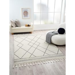 MyFlair Hochflor-Teppich &raquo;Moroccan Design, LAGERR&Auml;UMUNG!&laquo; rechteckig 24 mm H&ouml;he modern, marokkanisches Design, Rauten Muster, weich, mit Fransen grau 