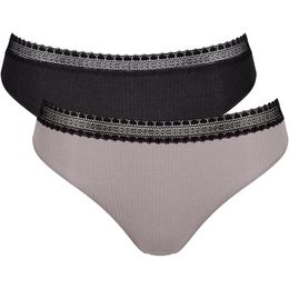 Sloggi Damen Sloggi Tai-Slip &raquo;GO Ribbed&laquo; 2er Pack, Rippstruktur, Baumwollmischung, Stretchy Spitzenbesatz schwarz XS