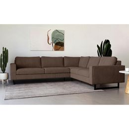 Home Affaire Ecksofa &raquo;Pinto, XXL, 250/290 cm, langer Schenkel, Ottomane&laquo; Cord, Chenille, Lederoptik, mit Keder, Metallf&uuml;&szlig;e, Wellenunterfederung braun 