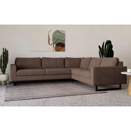 Home Affaire Ecksofa &raquo;Pinto, XXL, 250/290 cm, langer Schenkel, Ottomane&laquo; Cord, Chenille, Lederoptik, mit Keder, Metallf&uuml;&szlig;e, Wellenunterfederung braun 
