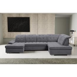 WERK2 Wohnlandschaft &raquo;Kordula-New Multifunktion Couch, Breite 332cm, bequem, U-Form&laquo; Sofa in U-Form mit Schlaffunktion & Bettkasten, Schlafcouch grau 