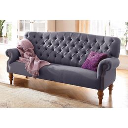 Home Affaire Chesterfield-Sofa &raquo;Lord&laquo; mit echter Chesterfield-Knopfheftung und Ziern&auml;geln lila Struktur fein (100% Polyester);Luxus-Microfaser 