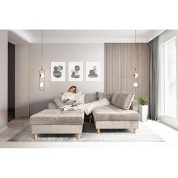 Collection AB Ecksofa &raquo;Reims L-Form&laquo; Ottomane beidseitig montierbar, inkl. Bettfunktion und Hocker beige 100%Polyester