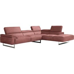 Egoitaliano Ecksofa &raquo;Malika, elegant und bequem, Designsofa, L-Form&laquo; mit Ottomane, inkl. Kopfteilverstellung und chromfarbenen Metallf&uuml;&szlig;en braun