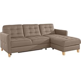 exxpo - sofa fashion Ecksofa &raquo;Elio, kompakt, bequem & zeitloses Design, Breite 217cm, L-Form&laquo; wahlweise mit Bettfunktion braun Luxus-Kunstleder;