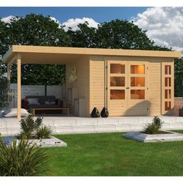 Karibu Gartenhaus &raquo;Nordsee 6&laquo; mit Schleppdach 2,40 m Breite beige Holzwerkstoff