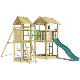Jungle Gym Spielturm &raquo;Nova&laquo; Spielanlage mit 2 T&uuml;rmen, Schaukel und Rutsche mit Wasseranschluss gr&uuml;n Holzwerkstoff