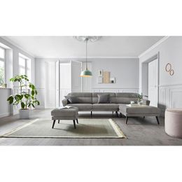 OTTO home Ecksofa &raquo;Bille L-Form&laquo; mit Naht im R&uuml;ckenkissen und Beinen aus Eichenholz grau Samtoptik (100% Polyester);Luxus-Microfaser weich (100% 