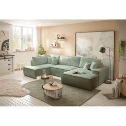 OTTO home Wohnlandschaft &raquo;FINNLEY U-Form XXL 329 cm - OTTO. Verl&auml;ssliche Qualit&auml;t.&laquo; Schlafsofa, Bettkasten, in Boucl&eacute;, Struktur fein und Mega Cord 