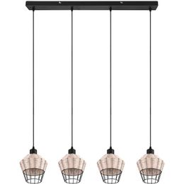 REALITY LEUCHTEN Pendelleuchte &raquo;Borka&laquo; E27 1 Stk. warmwei&szlig; - kaltwei&szlig; Boho H&auml;ngelampe aus Rattan 4-flammig exkl E27 max 40W h&ouml;henverstellbar beige