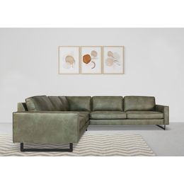 Home Affaire Ecksofa &raquo;Pinto, XXL, 250/290 cm, langer Schenkel, Ottomane&laquo; Cord, Chenille, Lederoptik, mit Keder, Metallf&uuml;&szlig;e, Wellenunterfederung gr&uuml;n 