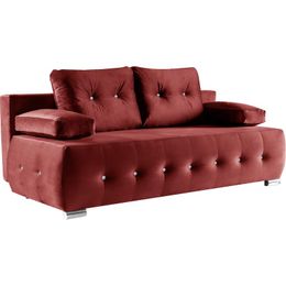 WERK2 Schlafsofa &raquo;Monaco Design Bettsofa, pflegeleichter Samtoptik Bezug, Breite 205cm&laquo; 2-Sitzer Schlafcouch mit Bettkasten & funkelnden Ziersteinchen