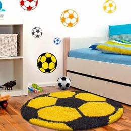 Ayyildiz Teppiche Kinderteppich &raquo;Fun 6001&laquo; rund 30 mm H&ouml;he Fu&szlig;ball Design gelb Kunstfaser