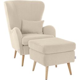 Home Affaire Sessel &raquo;Sallito, TV-Sessel, Ohrensessel mit&laquo; Hocker, in vielen Bezugsqualit&auml;ten, auch in Samtcord beige Struktur Hahnentritt (67% 