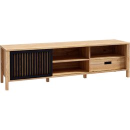 FORTE Lowboard &raquo;JytanaTV-Board, TV-Schrank&laquo; Breite 174,8 cm, mit Lamellen-Schiebet&uuml;re, Mauvella Eiche / Schwarz schwarz Holzwerkstoff