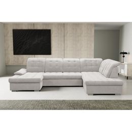 WERK2 Wohnlandschaft &raquo;Kordula-New Multifunktion Couch, Breite 332cm, bequem, U-Form&laquo; Sofa in U-Form mit Schlaffunktion & Bettkasten, Schlafcouch beige