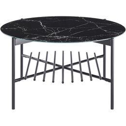 Salesfever Couchtisch &raquo;Coffeetable Wohnzimmertisch im minimalistischen Stil&laquo; 1 Stk. tlg. Glasplatte in Marmoroptik schwarz Metall, Glas