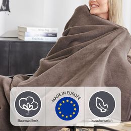Ibena Wohndecke &raquo;Luxus&laquo; verschiedene Gr&ouml;&szlig;en, unifarbenes Design, Kuscheldecke, Made in Europe braun Baumwolle, Kunstfaser