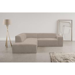 WERK2 Ecksofa &raquo;Zeus-M, tolles Sofa mit sch&ouml;nen Details, L-Form&laquo; Curvy Trend Garnitur, urbane Optik, komfortable Wellenunterfederung braun 100% 